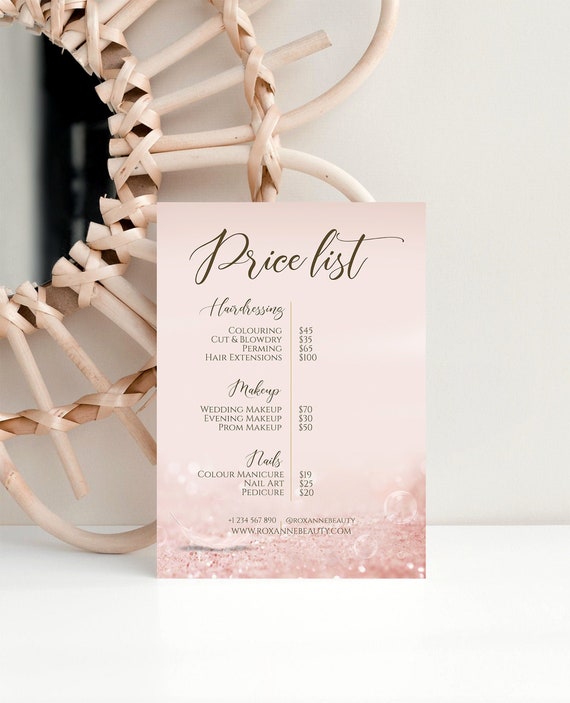 Rose Gold Price List Editable Business Price List Template | Etsy