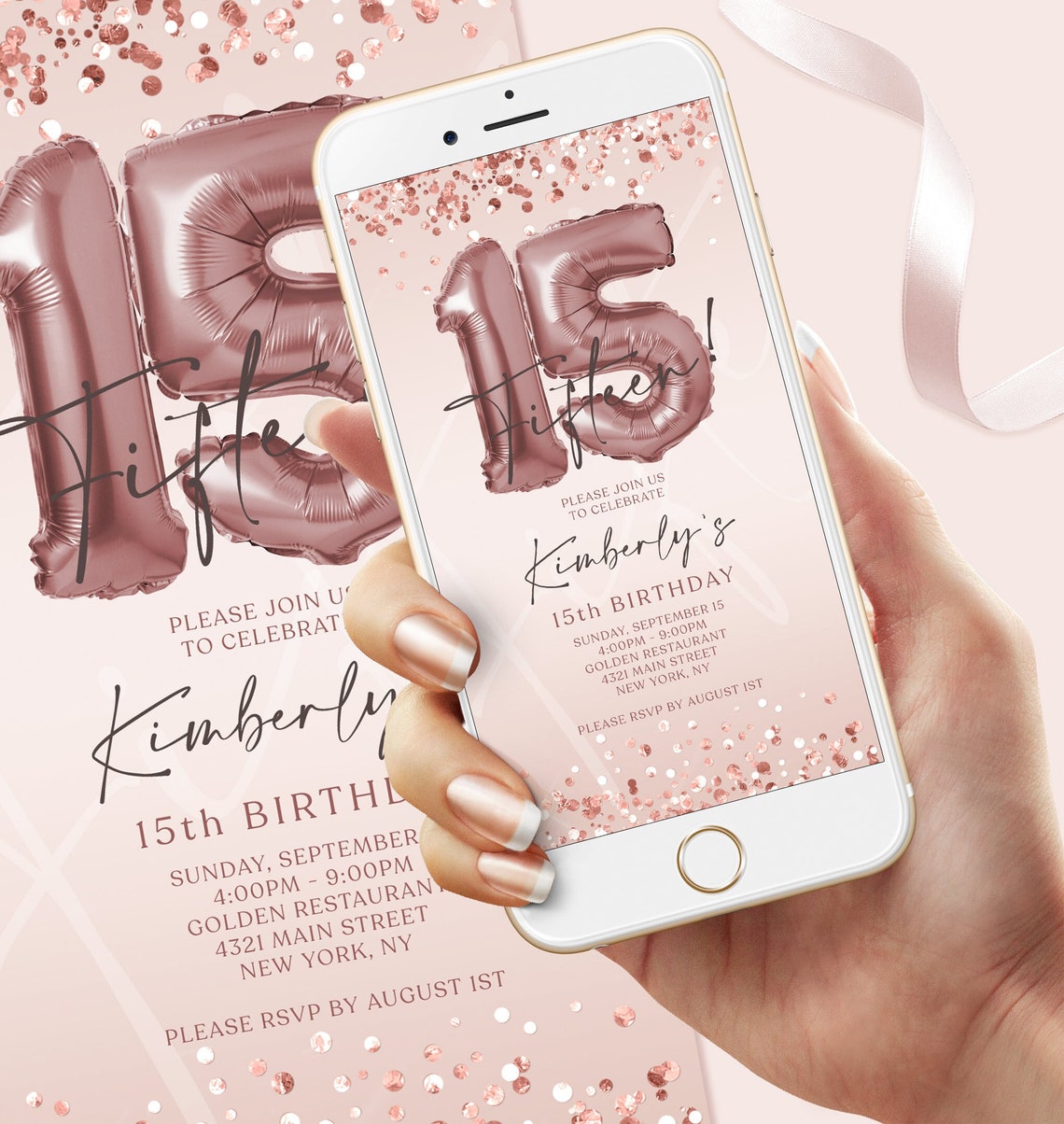 15th Fifteen Birthday Electronic Invite Editable Invitation - Etsy
