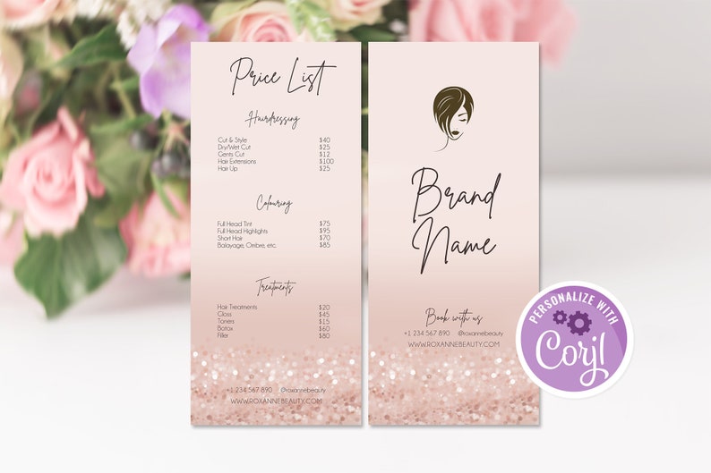 Editable Rose Gold Price List Business Price List Template | Etsy