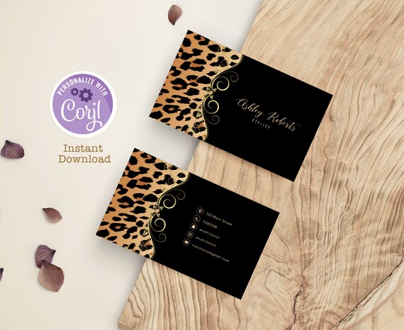 Leopard Business Cards Dark Template College Students - Etsy