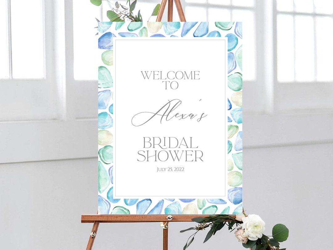 Watercolor Sea Glass Bridal Shower Welcome Sign Template, Beach Bridal ...