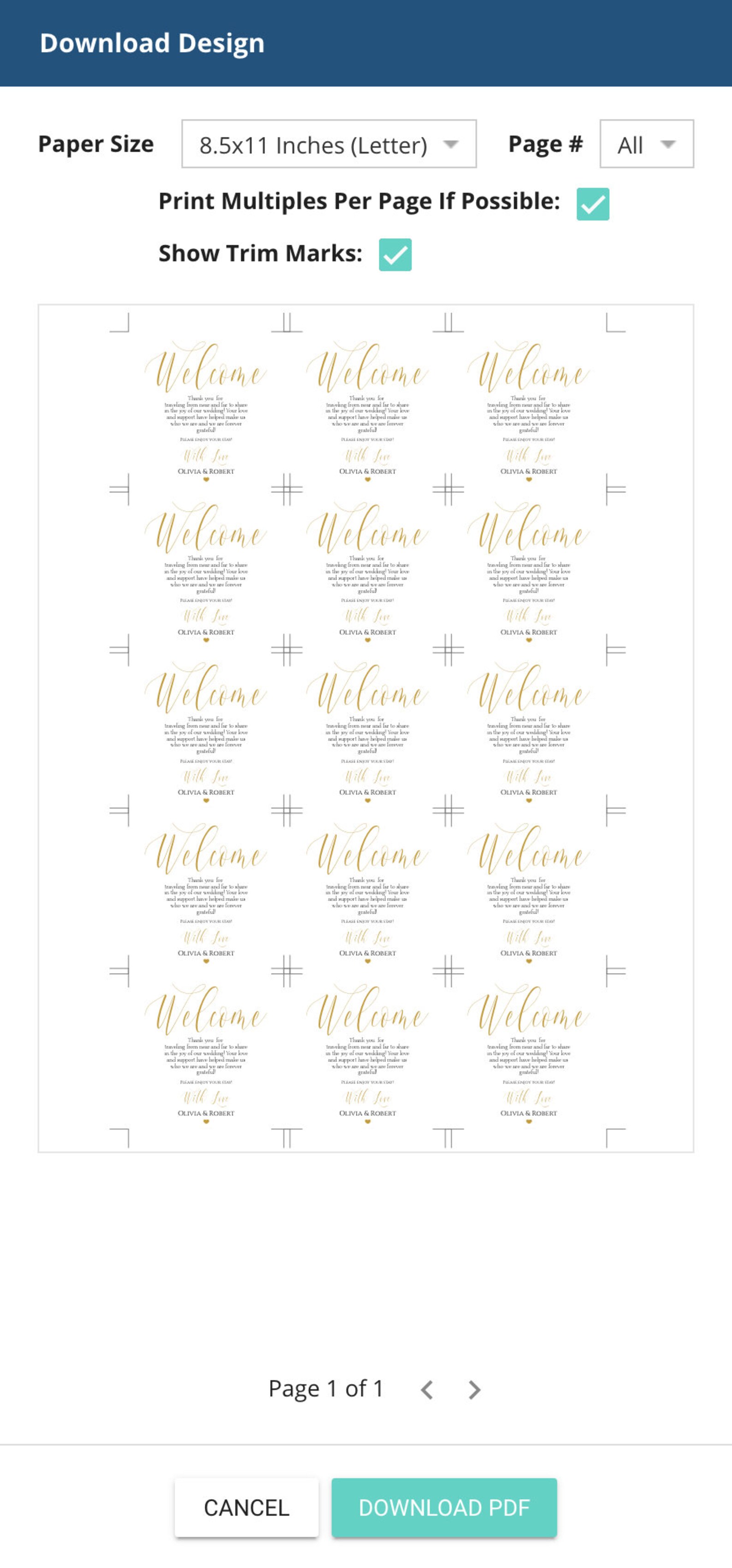 Printable Wedding Welcome Tag Gold Welcome Bag Tag Wedding | Etsy