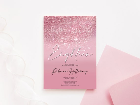 Printable 18th Birthday Party Invitation Editable Eighteen | Etsy