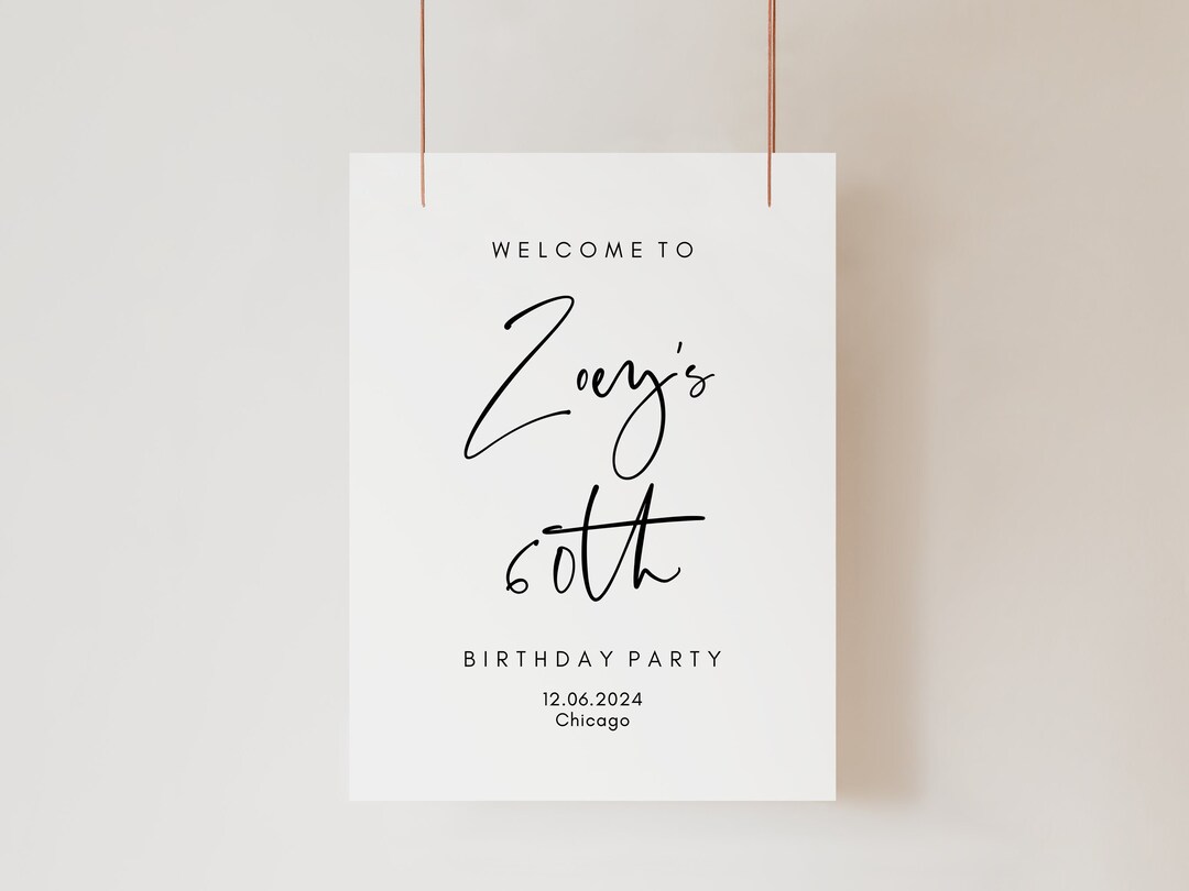 Simple 60th Sixty Welcome Sign Template, Printable Birthday Welcome ...