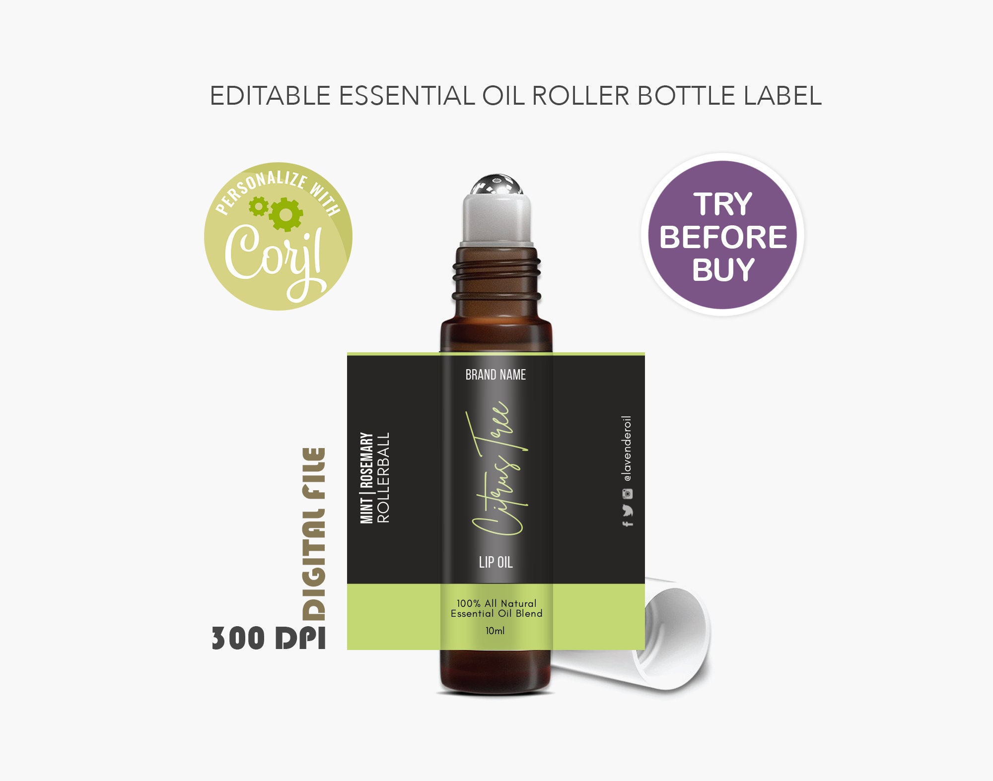Black Roller Bottle Label Essential Oil Labels Custom Label - Etsy