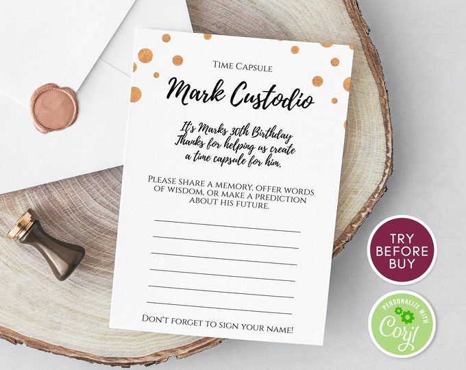 Editable Time Capsule With Matching Notes Gold Anniversary - Etsy