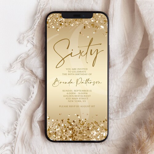 Editable 60th Birthday Invitation Digital Template Sixty Etsy