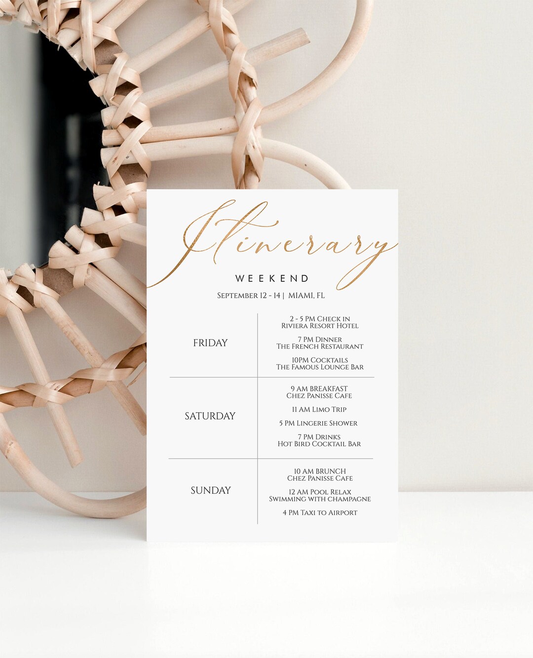 Printable Itinerary Template, Editable Weekend Itinerary, Hens Party ...
