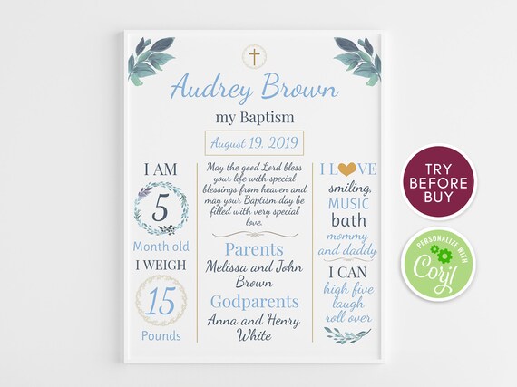 Baptism Milestone Sign Blue Greenery Baptism Chalkboard Sign | Etsy