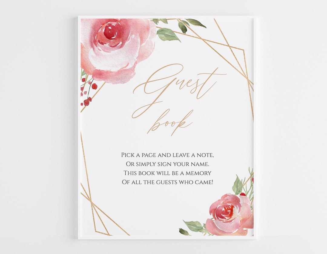 Baby Shower Guest Book Sign, Printable Party Guest Book Sign, Blush ...