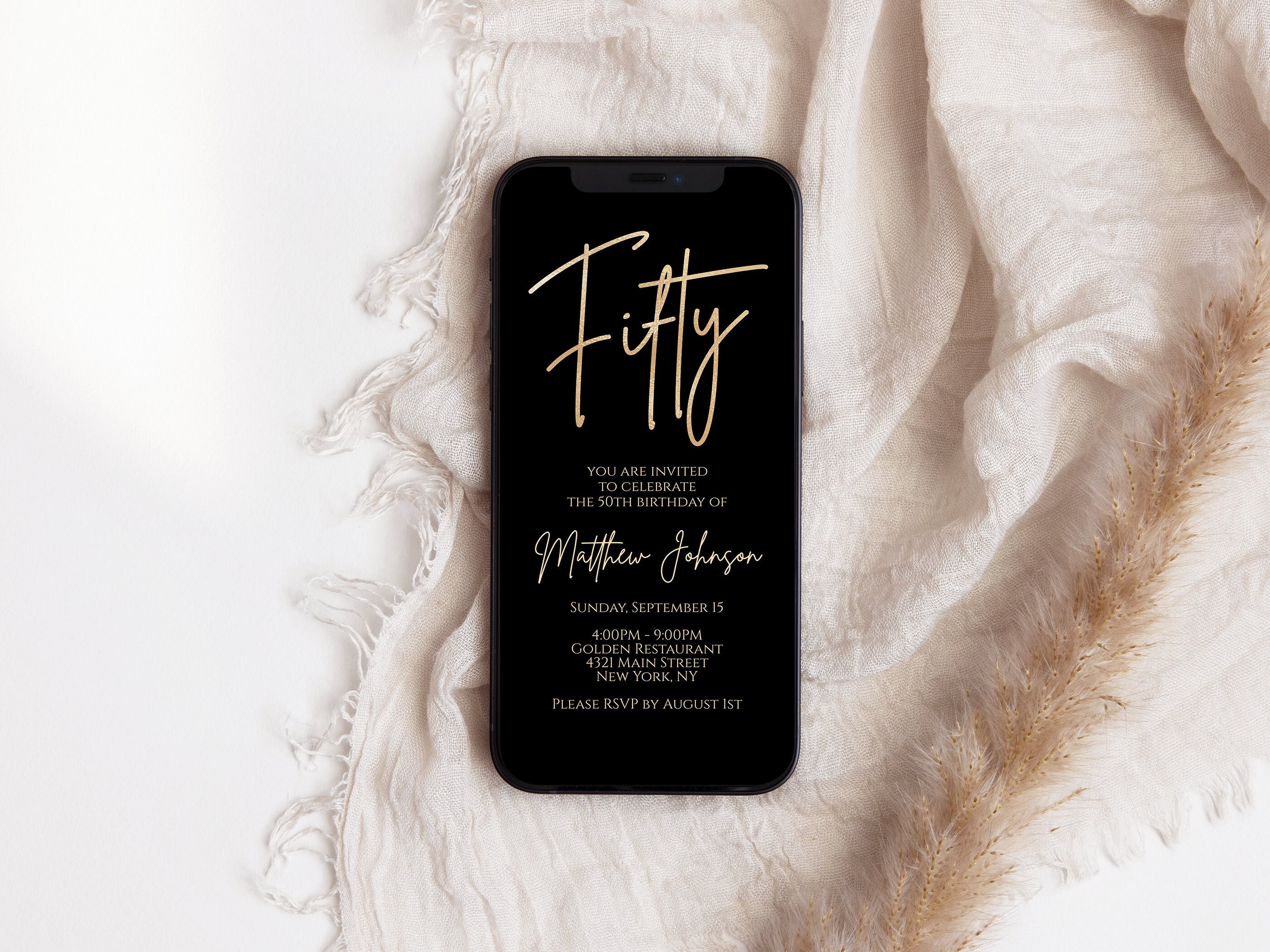 Digital Fifty 50th Birthday Text Invitation Template Editable - Etsy