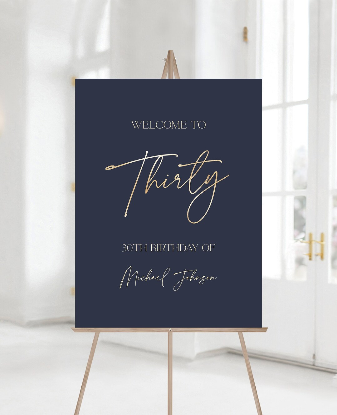 Printable Blue Navy 30th Thirty Birthday Welcome Sign Template, Gold ...