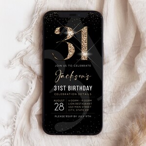 Digital 31st Birthday Invitation Template, 31 Invite, Black Gold Party ...