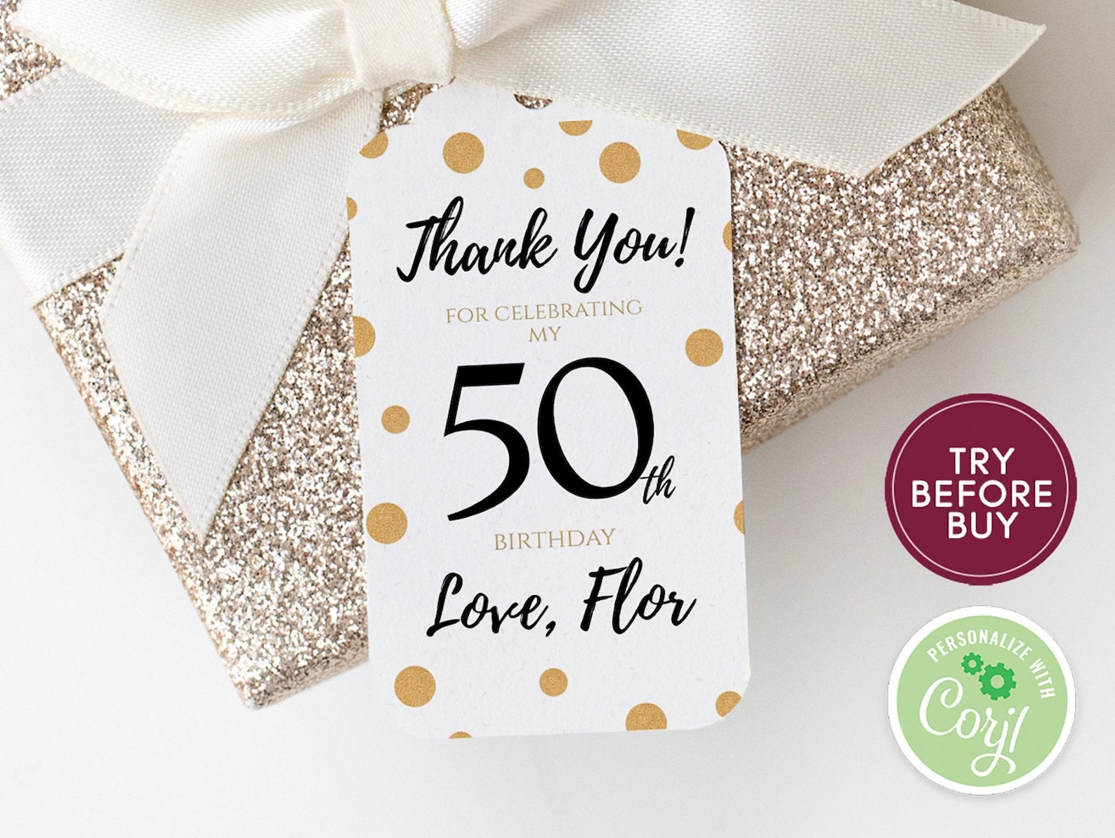 50th Birthday Tags Favor Tags Printable Personalized Gold - Etsy