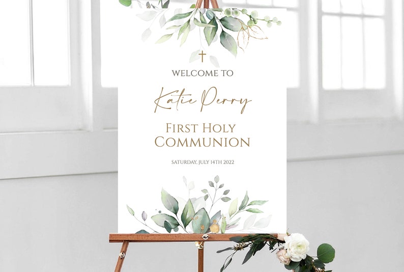 Greenery Communion Welcome Sign First Holy Communion - Etsy