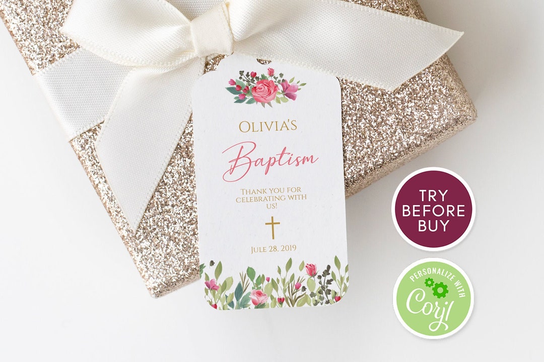 Baptism Thank You Tag Template, First Communion Editable Baptism Favor ...