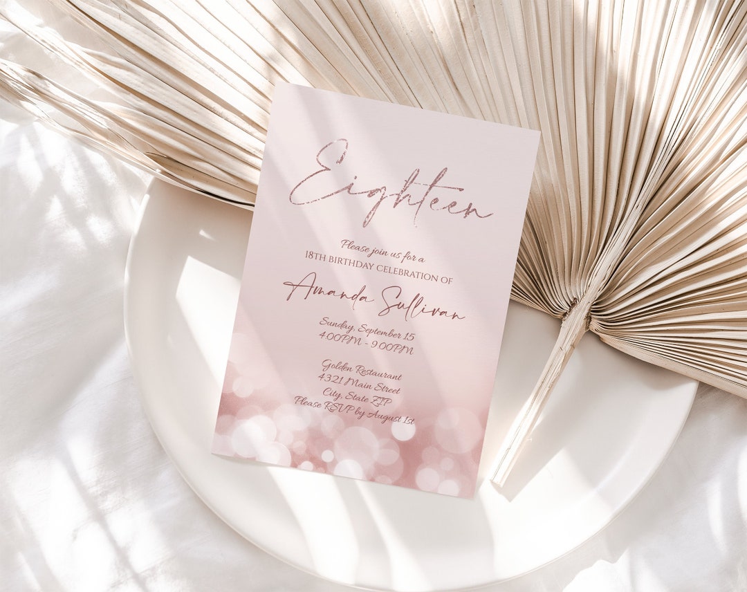 Printable Eighteen Rose Gold Glitter Editable 18th Birthday Invitation ...