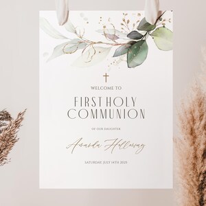 Printable First Holy Communion Welcome Sign Template, Greenery ...