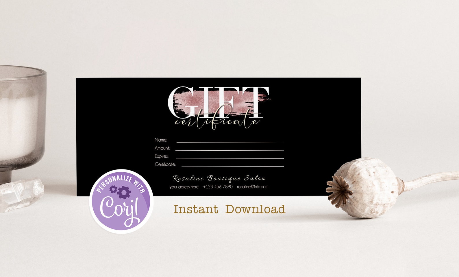 Editable Rose Gold Gift Certificate Template Beauty Black | Etsy