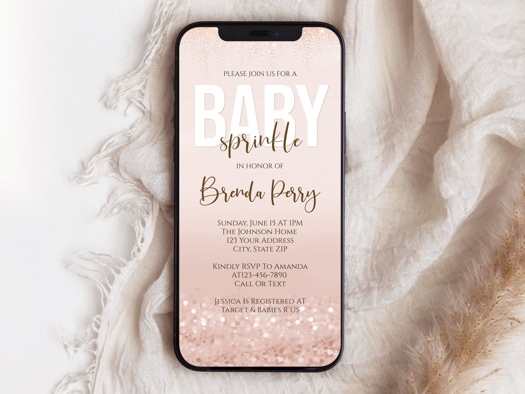 Digital Girl Baby Sprinkle Text Message Invitation Template, Rose Gold ...