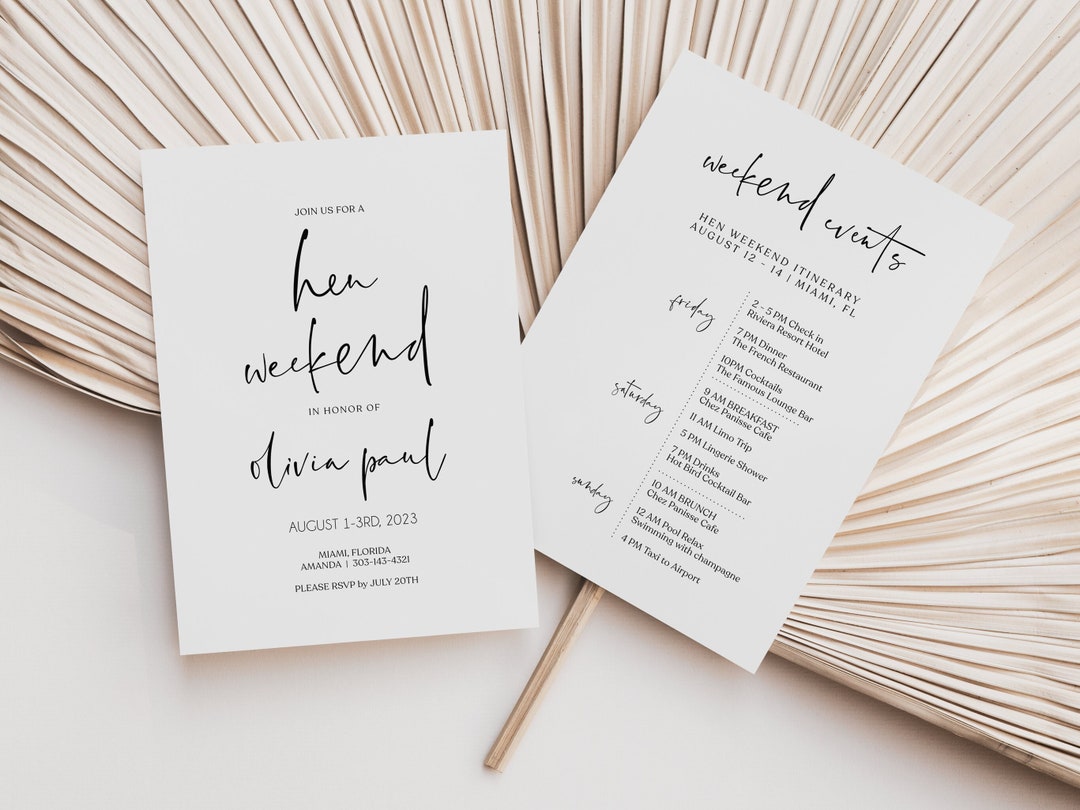 Printable Hen Do Itinerary, Hen Weekend Invitation Template, Hen ...