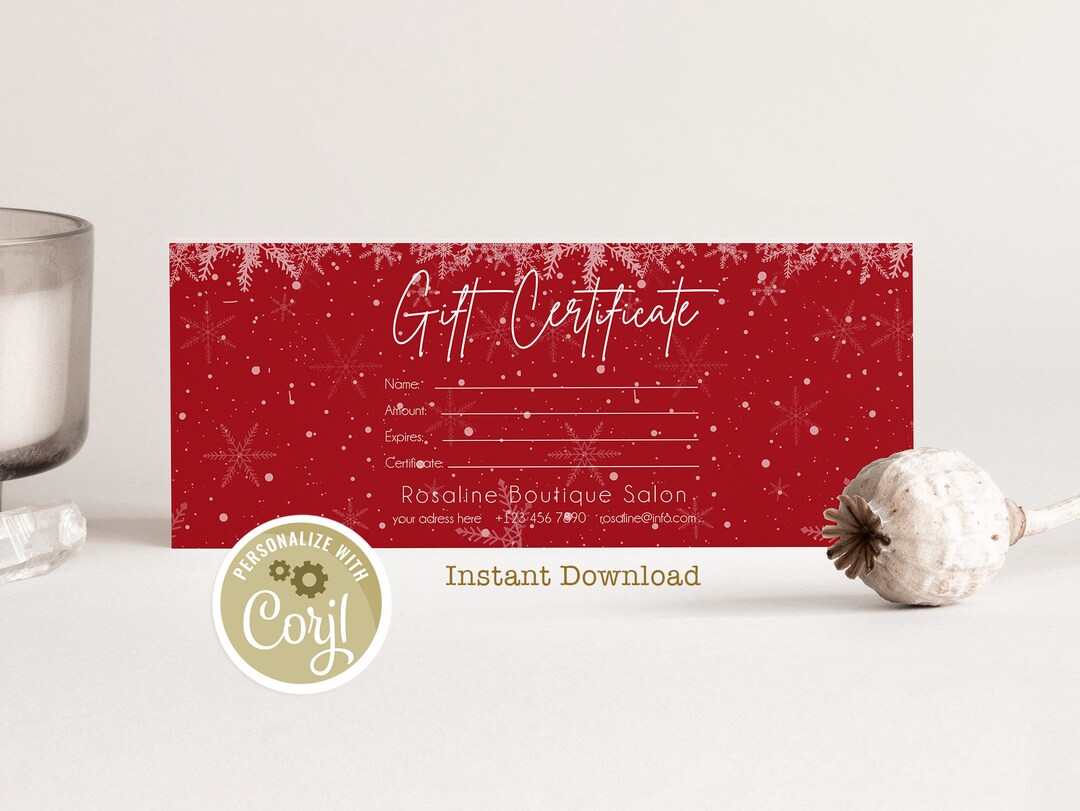 Christmas Gift Certificate, Xmas Editable Gift Card, Holiday Printable ...