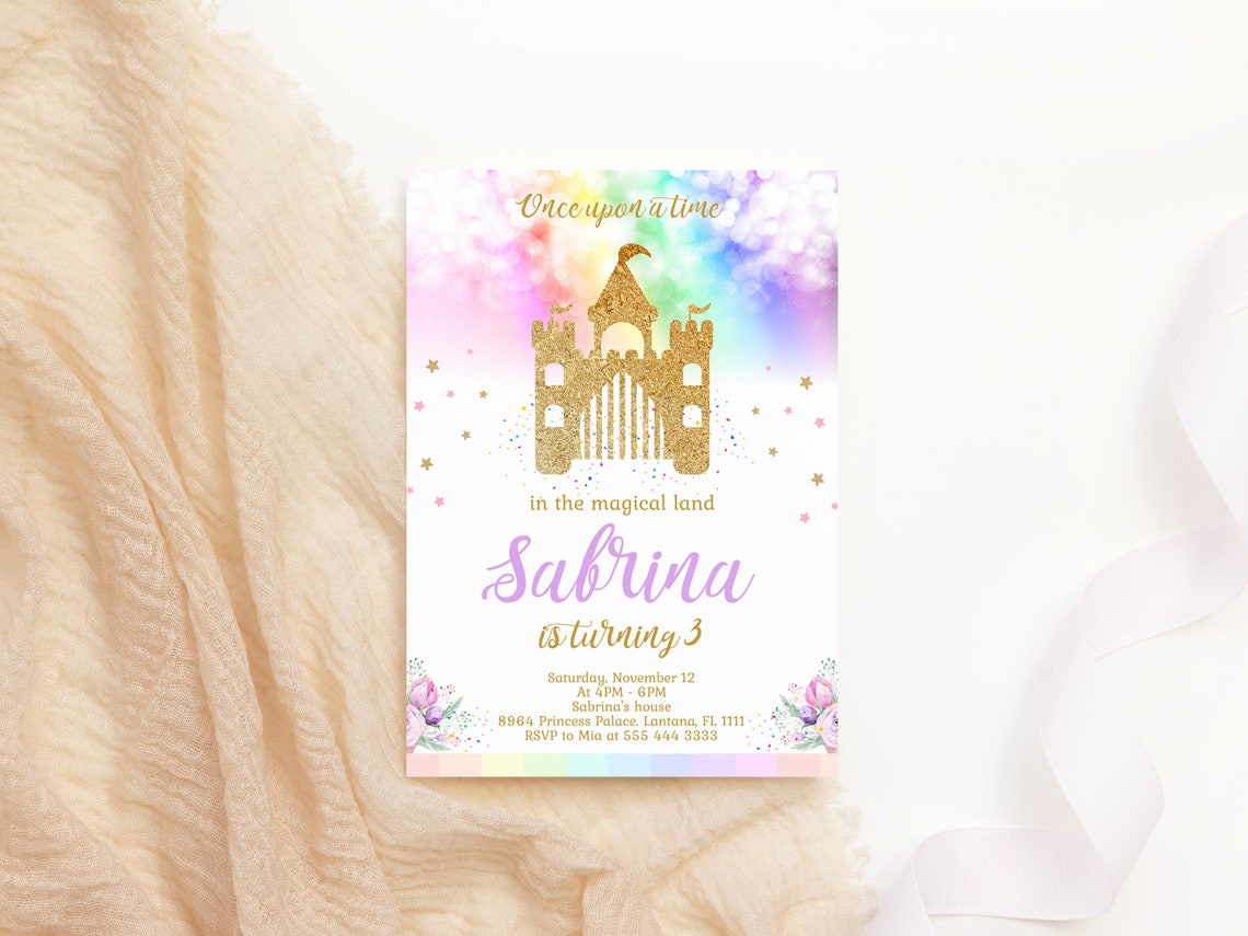 Princess Girl 3rd Birthday Invitation Editable Template - Etsy