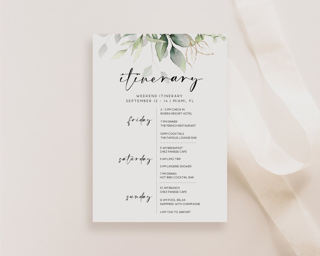 Printable Simple Itinerary Card Template, Editable Hens Party Weekend ...
