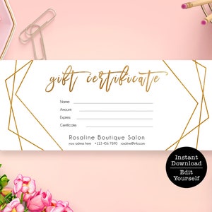 Editable Gift Certificate Template, Geometric Gold Gift Card Template ...