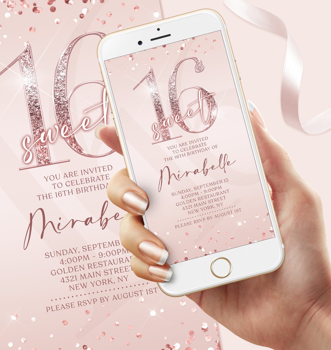 Electronic Sweet Sixteen Birthday Digital Invitation Template, 16th ...