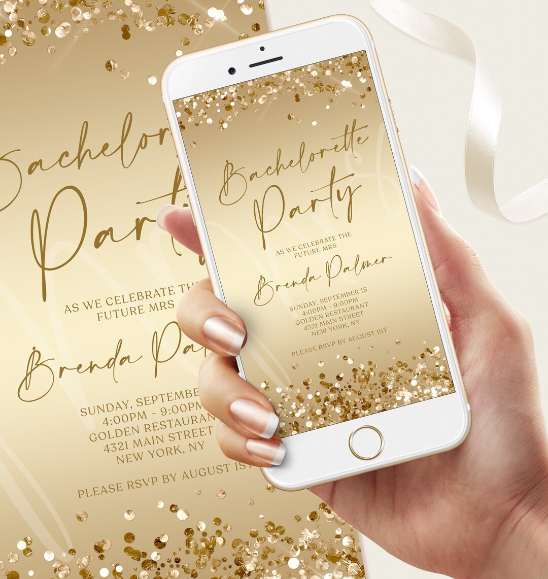 Digital Gold Bachelorette Party Invite, Bachelorette Text Message ...