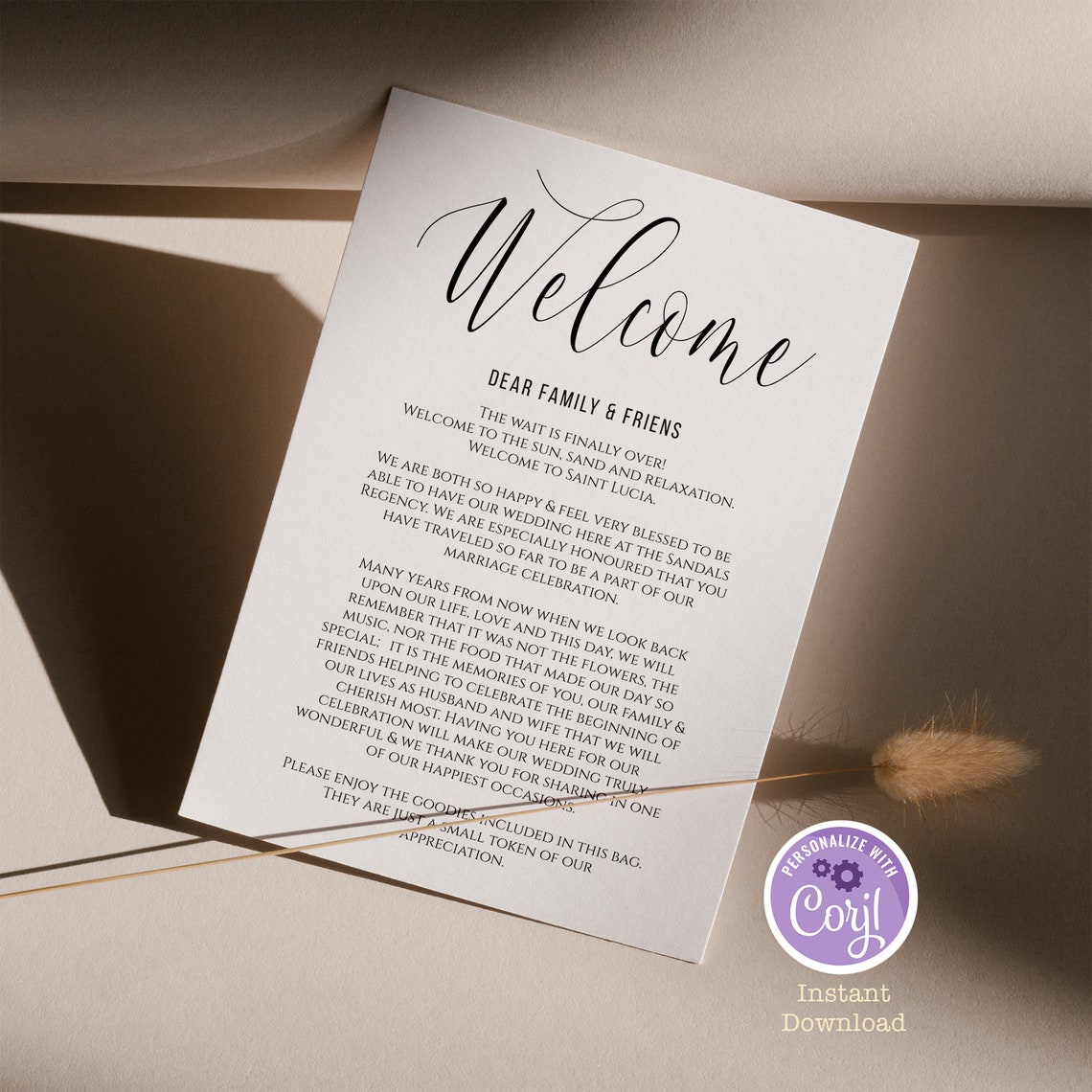 Minimalist Wedding Welcome Letter Template Printable Simple | Etsy