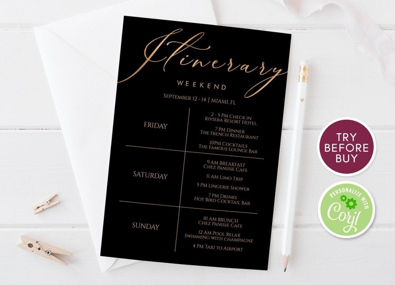 Printable Itinerary Invitation Template Editable Weekend | Etsy