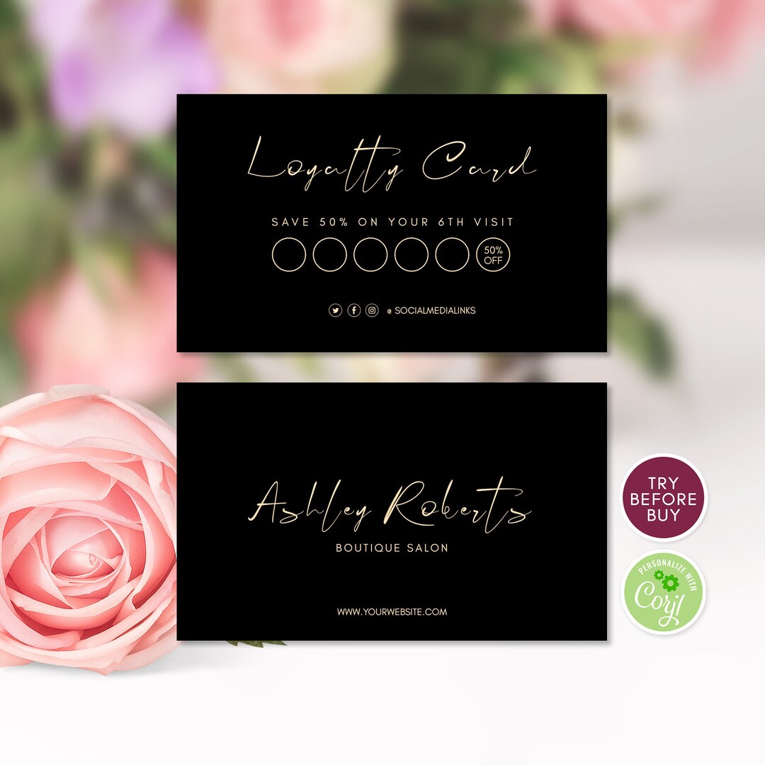 Editable Loyalty Card, Luxury Modern Black & Gold Minimalist Style ...