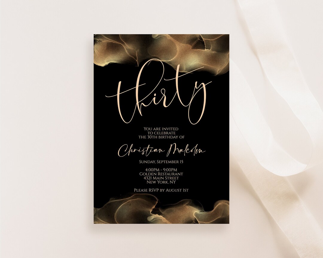 Printable Thirty 30th Birthday Invitation Template, Editable Black Gold ...