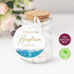 Baptism Round Favor Tag Template, Printable First Communion Tags, Boy ...