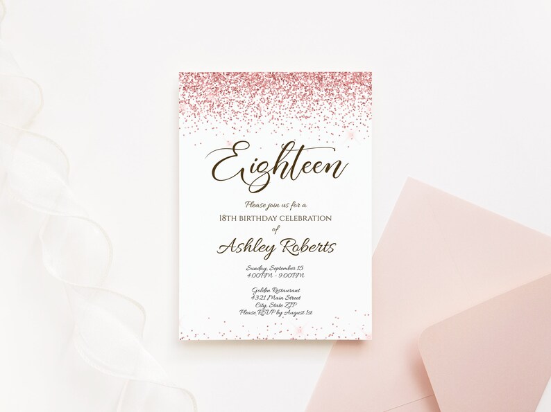 Luxury 18th Rose Gold Glitter Editable Eighteen Birthday - Etsy