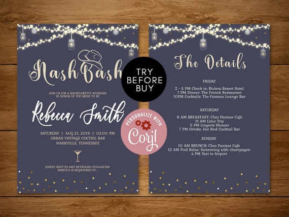 Nash Bash Bachelorette Party Invitation with Itinerary | Etsy