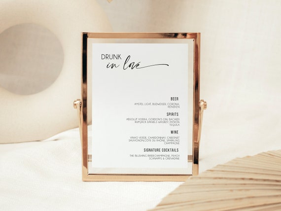 Modern Wedding Bar Menu Template 8x10 Drunk in Love - Etsy