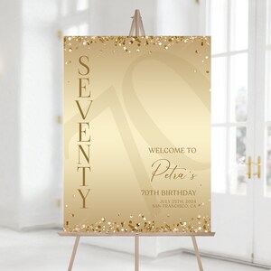 Gold Printable 70th Seventy Birthday Welcome Sign Template, Gold ...