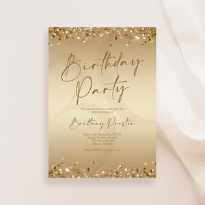Editable Ladies Golden Birthday Party Invitation Template, Gold Party ...