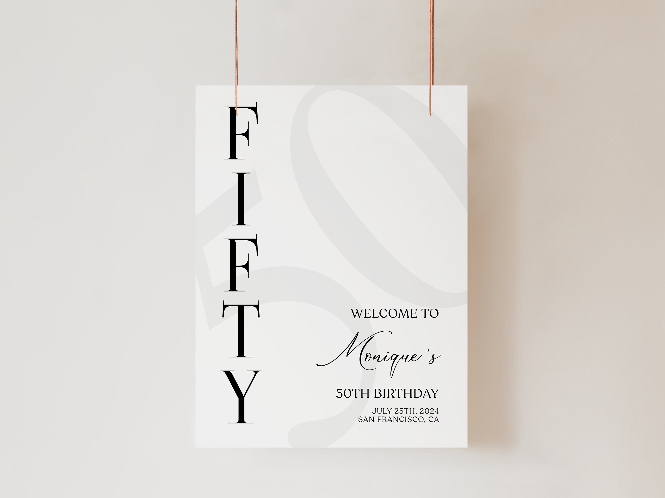 Simple 50th Birthday Welcome Sign Template Minimal Birthday - Etsy