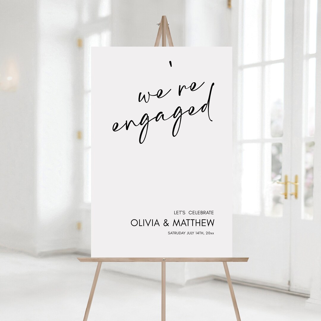 Minimalist Engaged Welcome Sign Template, Simple Engagement Party ...