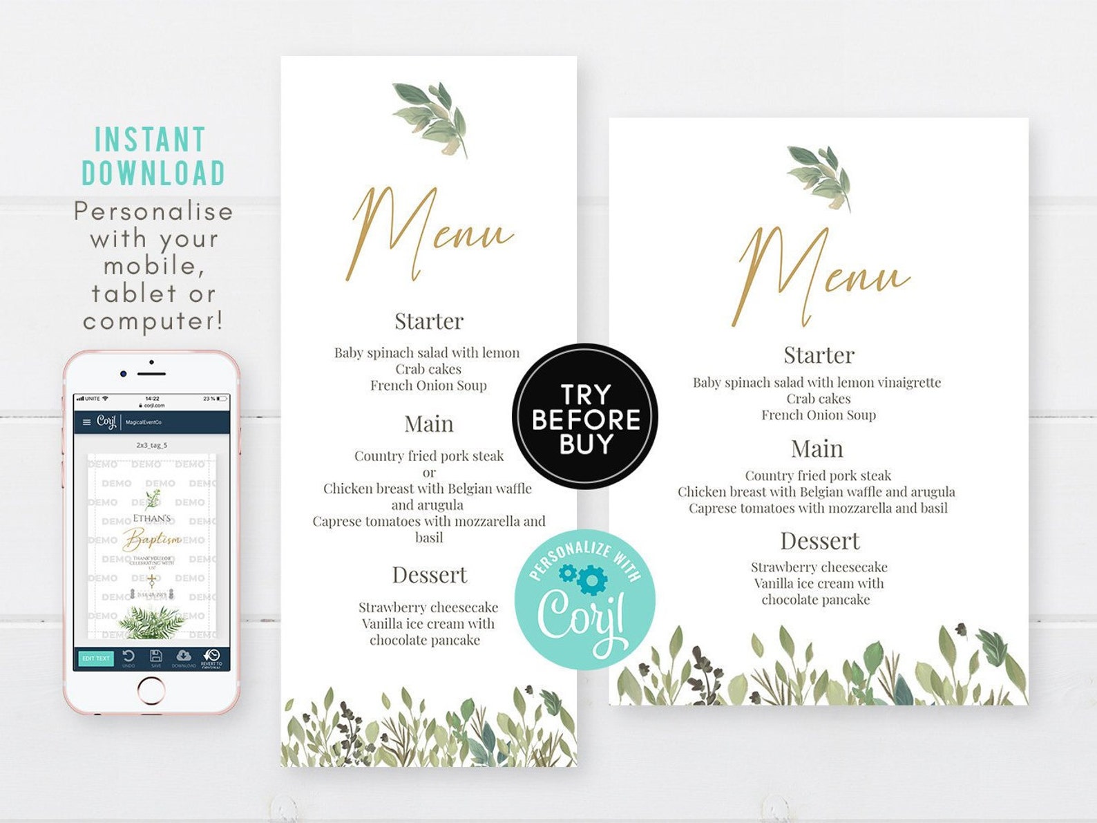 Greenery Menu Card Template Printable Wedding Menu Cards DIY - Etsy