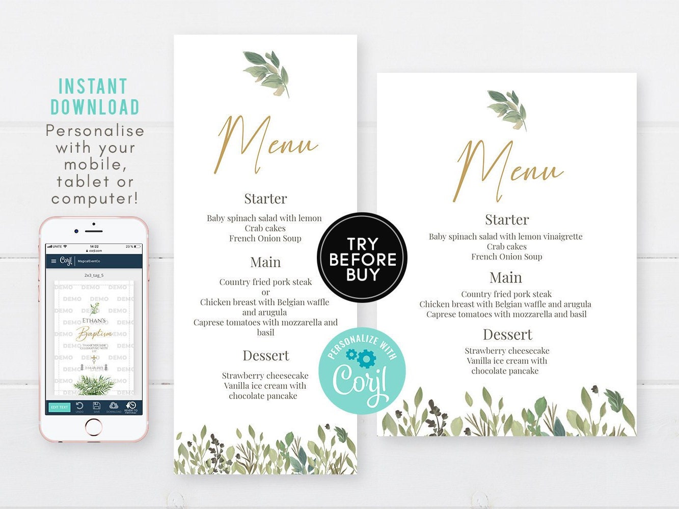 Greenery Menu Card Template Printable Wedding Menu Cards DIY - Etsy
