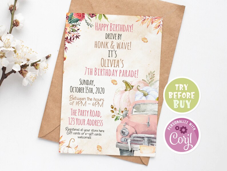 Editable Drive by Birthday Invitation Template Pink Truck | Etsy