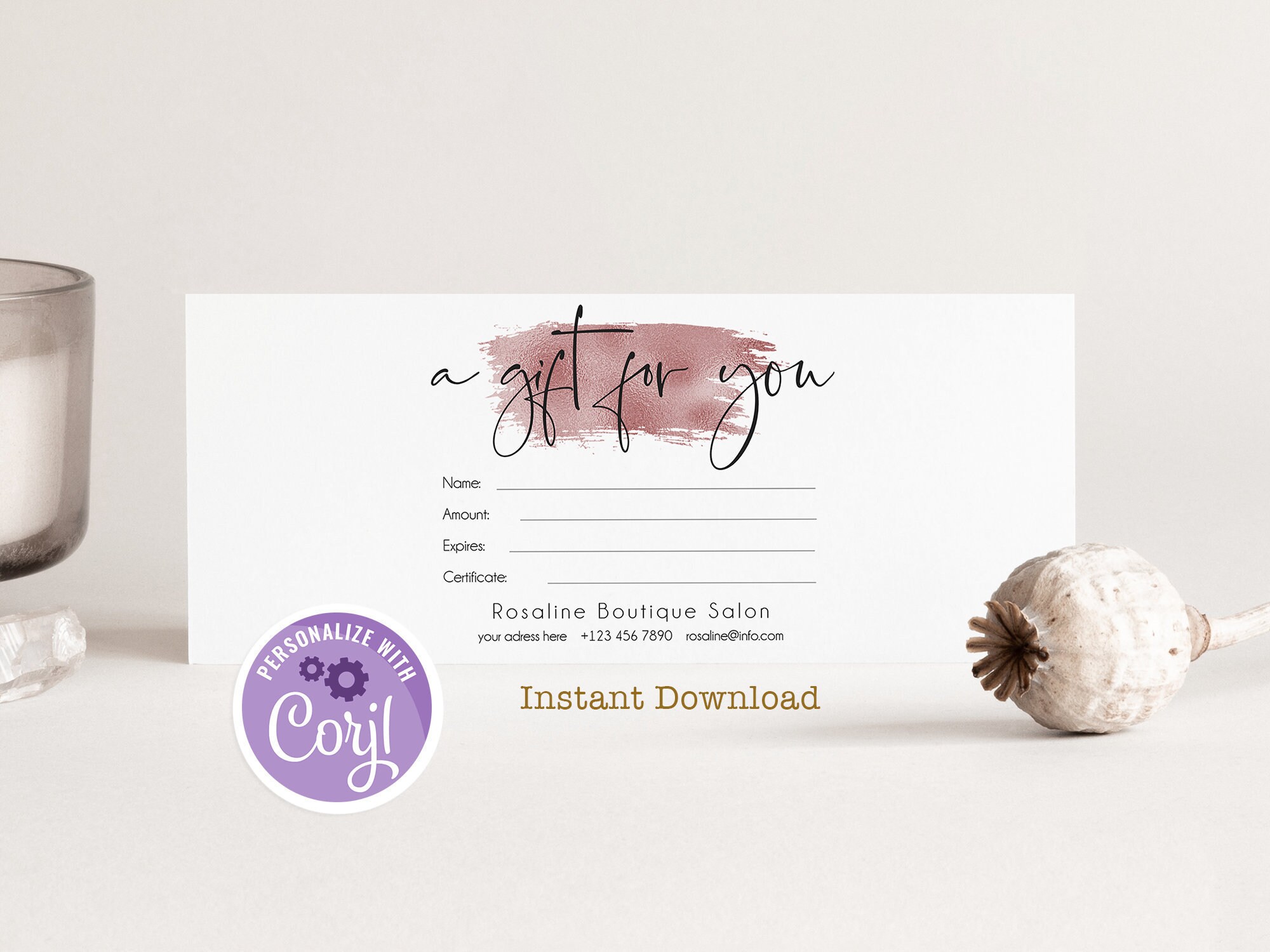 Printable Gift Certificate Template Calligraphy Gift Card | Etsy