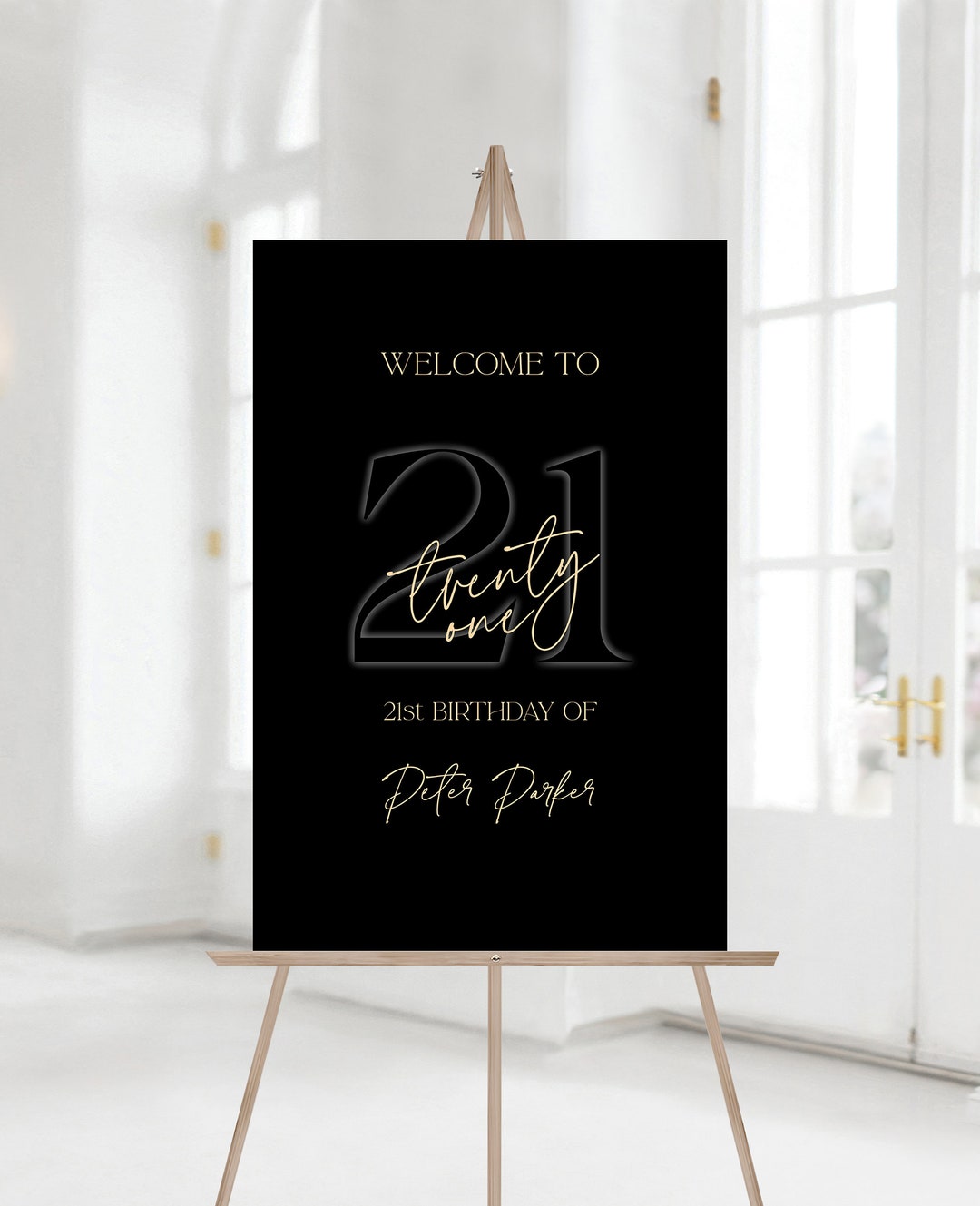 Printable 21st Birthday Welcome Sign Template, Twenty One Black Gold ...