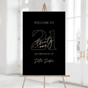Printable 21st Birthday Welcome Sign Template, Twenty One Black Gold ...