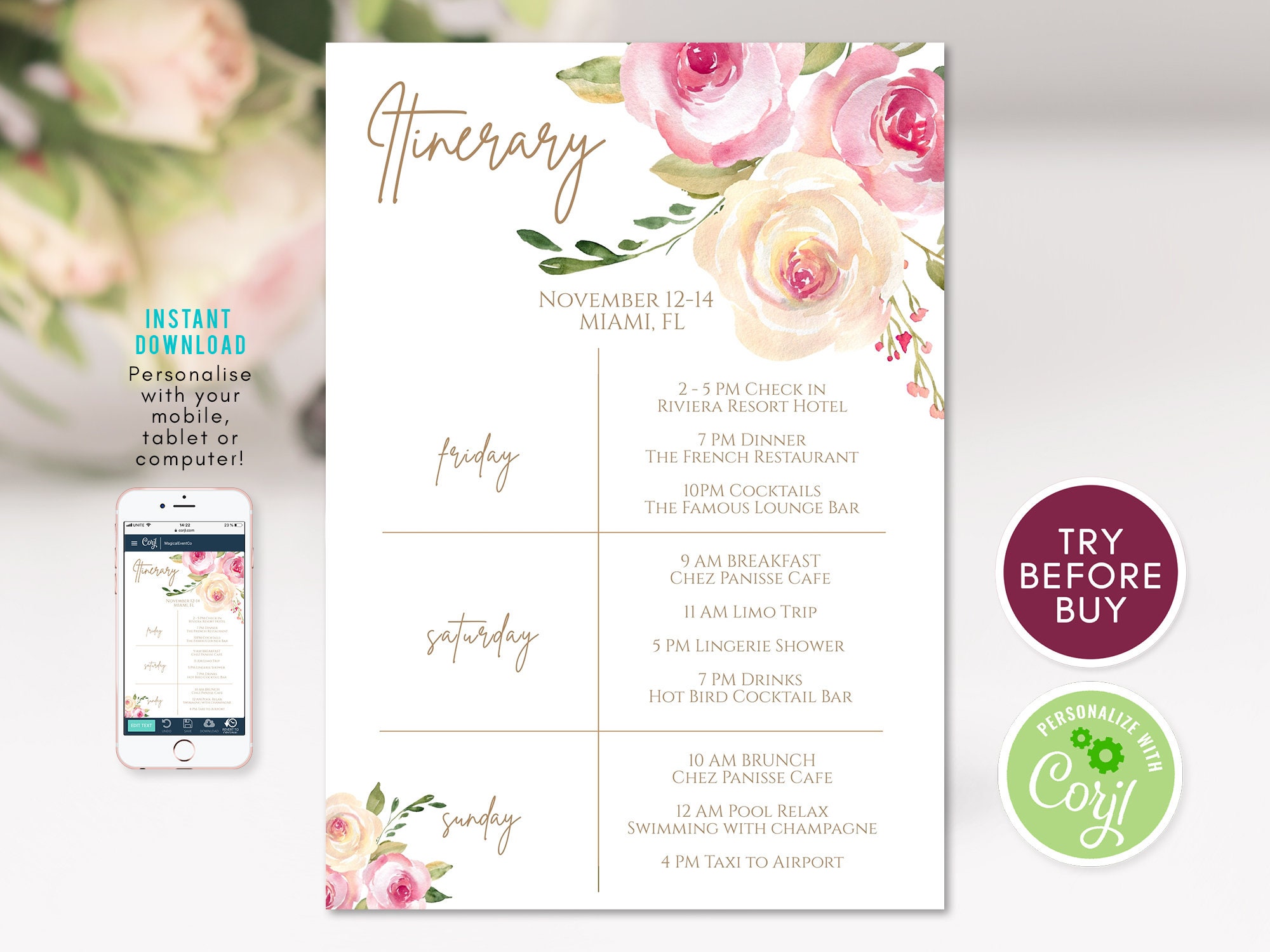 Editable Weekend Itinerary Printable Itinerary Template Hens - Etsy Finland